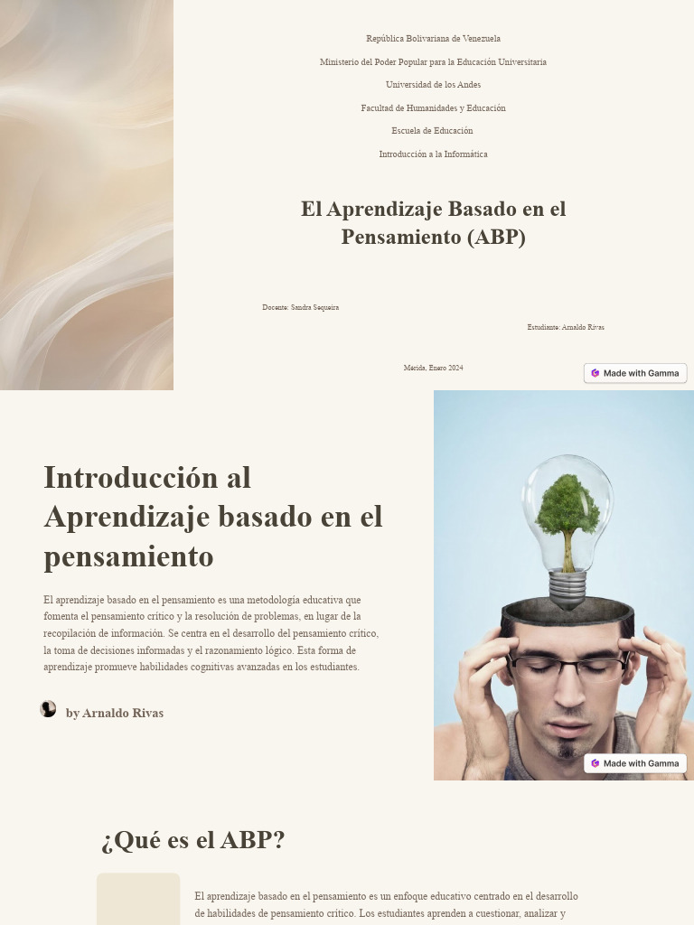 El Aprendizaje Basado en El Pensamieno (ABP) Por Arnaldo Rivas | PDF