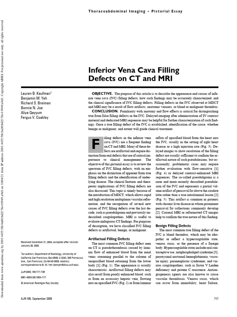 Inferior Vena Cava Filling Defects Diseases | PDF | Vein | Clinical ...