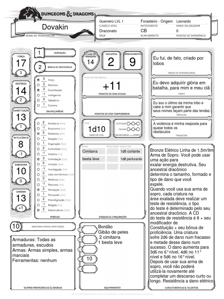 Ficha de RPG - Leonardo | PDF