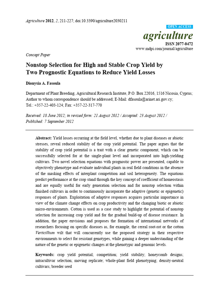 Nonstop Selection For High and Stable Crop Yield by Two Prognostic ...