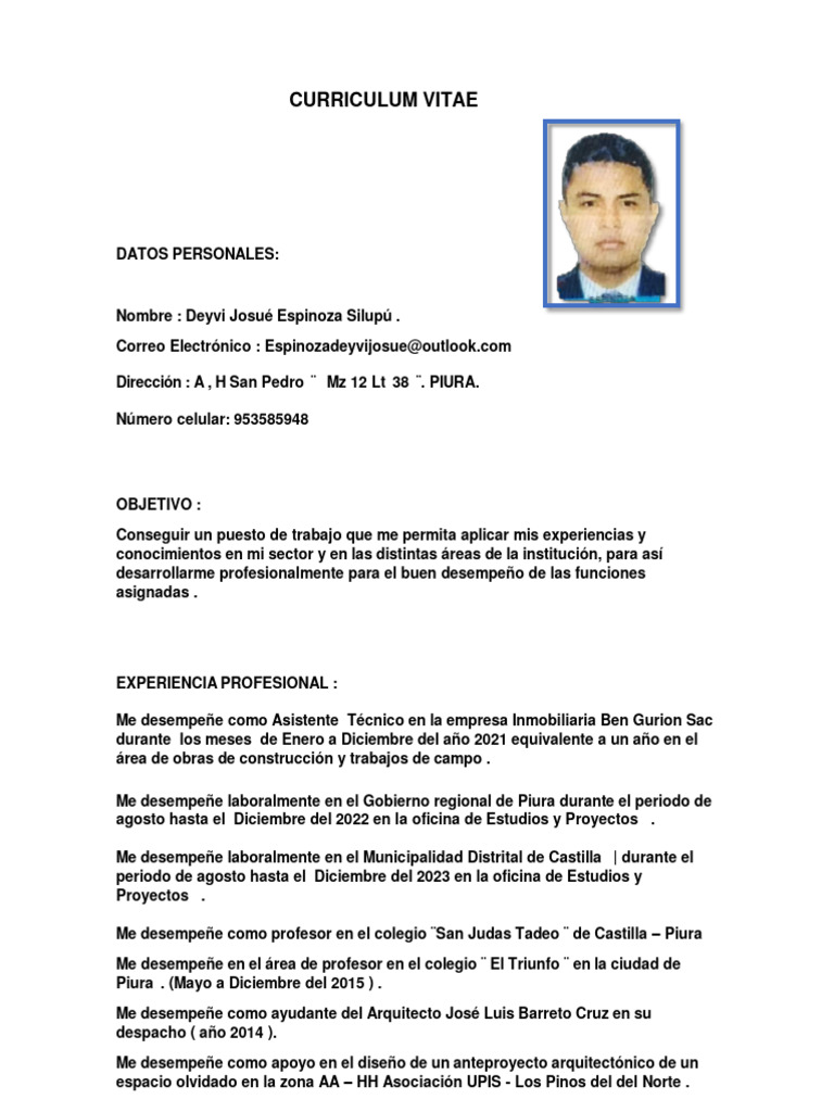Curriculum Vitae Deyvi . | PDF