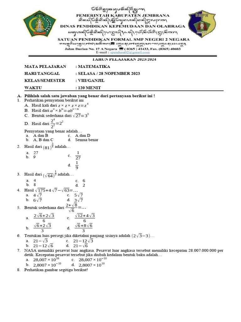 SAS Matematika Ganjil 2023-2024 Rev | PDF