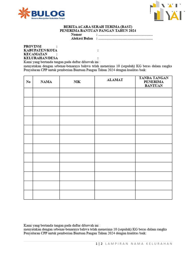 Form Bast PBP Atau Bnba (Jika Manual) | PDF