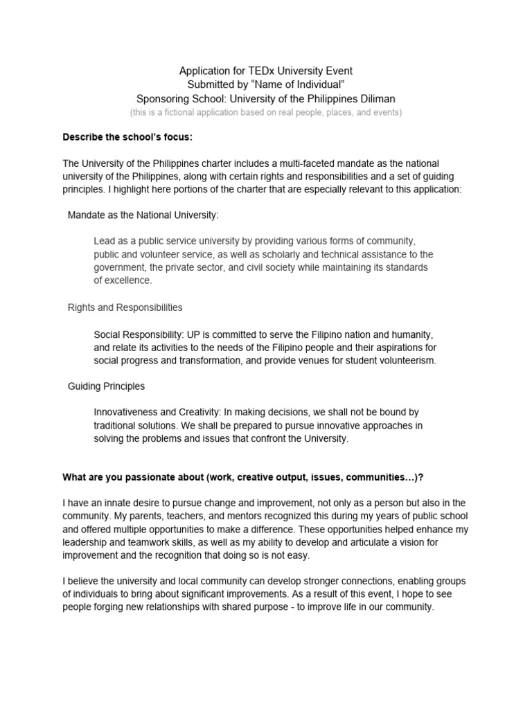 TEDx License Application | PDF | University | Volunteering