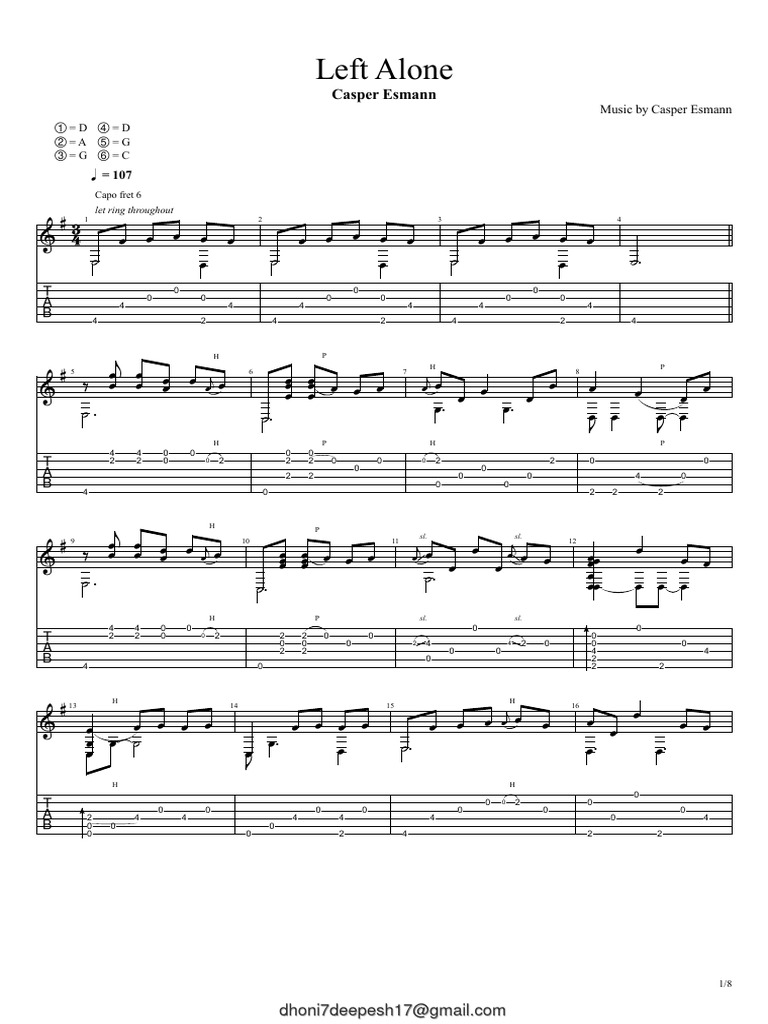 Left Alone Guitar Tab by Casper Esmann | PDF | Chordophones | String ...