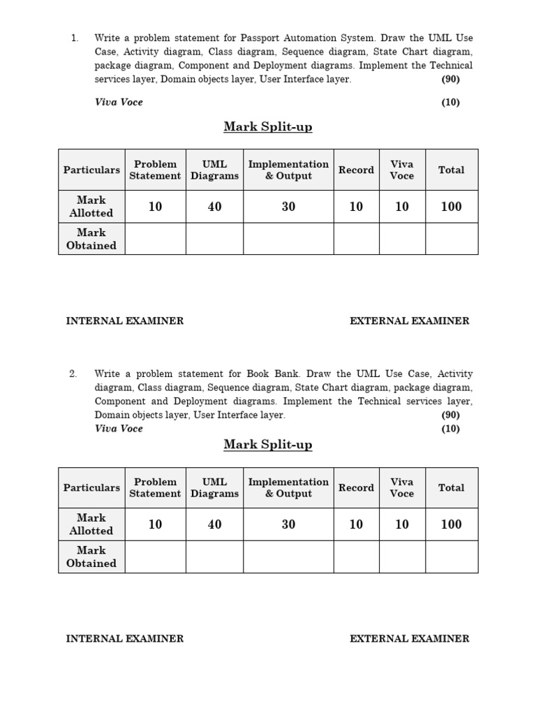 CS8582 - OOAD Lab R 2017 QP Mark Splitup | PDF