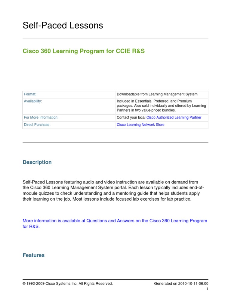 Self-Paced Lessons: Cisco 360 Learning Program For CCIE R&S | PDF | Multiprotocol Label ...