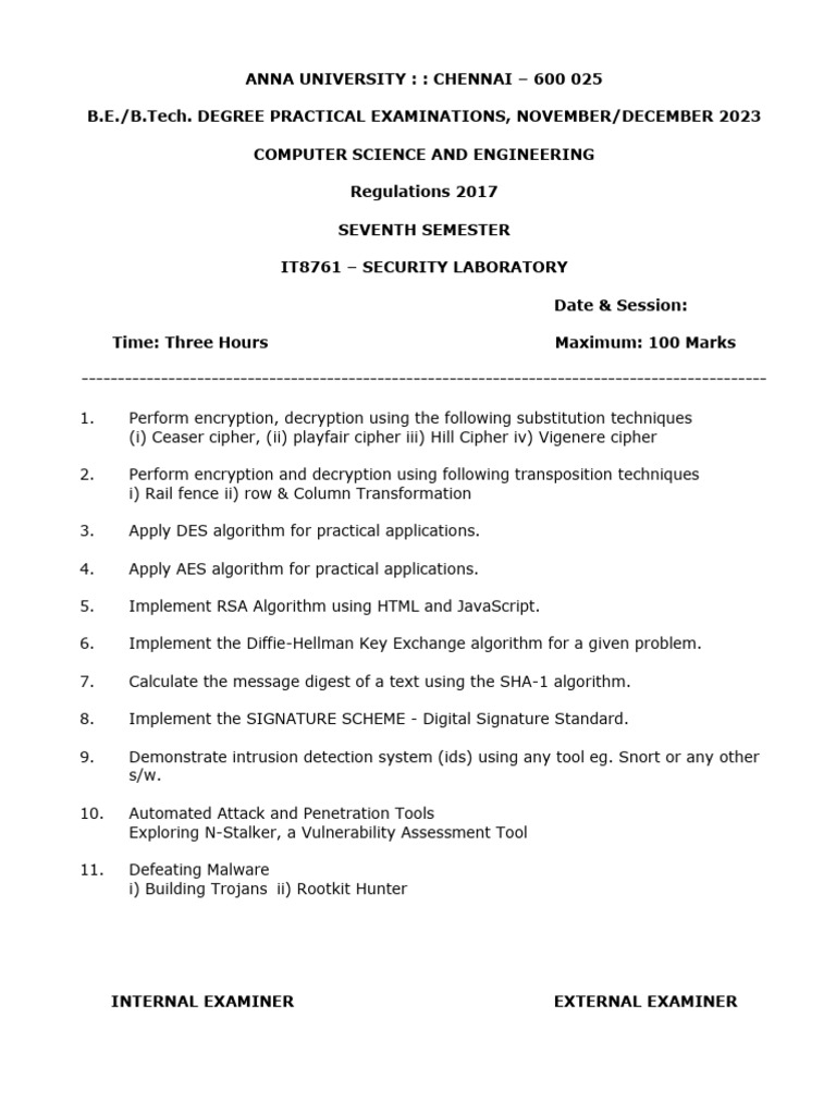 Sem 7 - IT8761 - Security Lab QP R 2017 | PDF | Computers