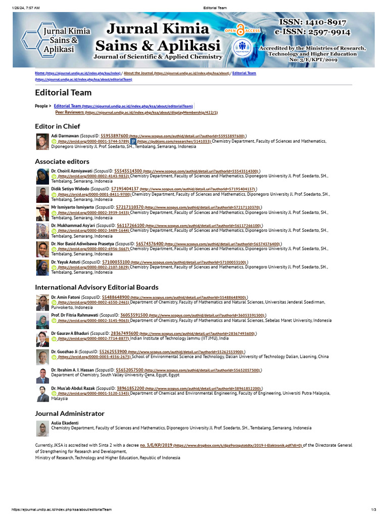 Editorial Team Jurnal Kimia Sains & Aplikasi | PDF | Library Science | Information Science