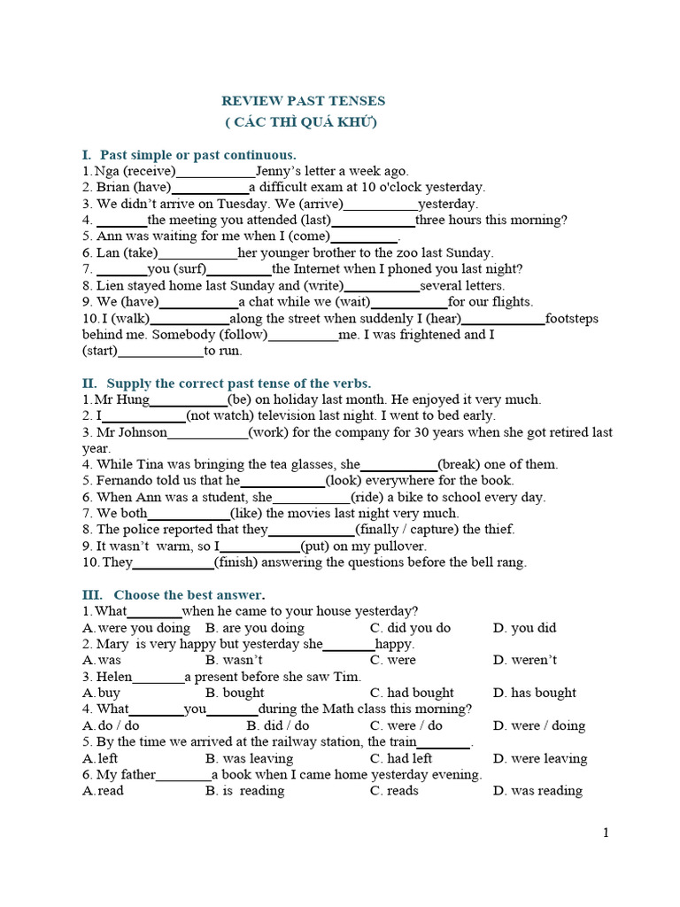 Review of Past Tenses in English | PDF