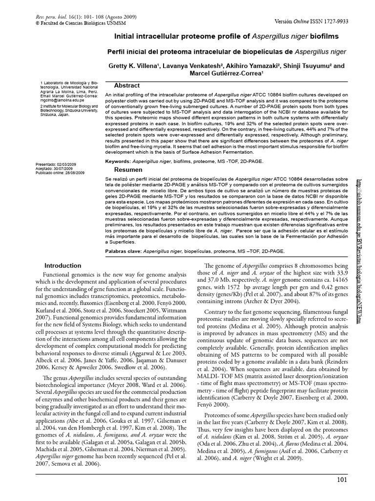 Initial Intracellular Proteome | PDF | Aspergillus | Biochemistry
