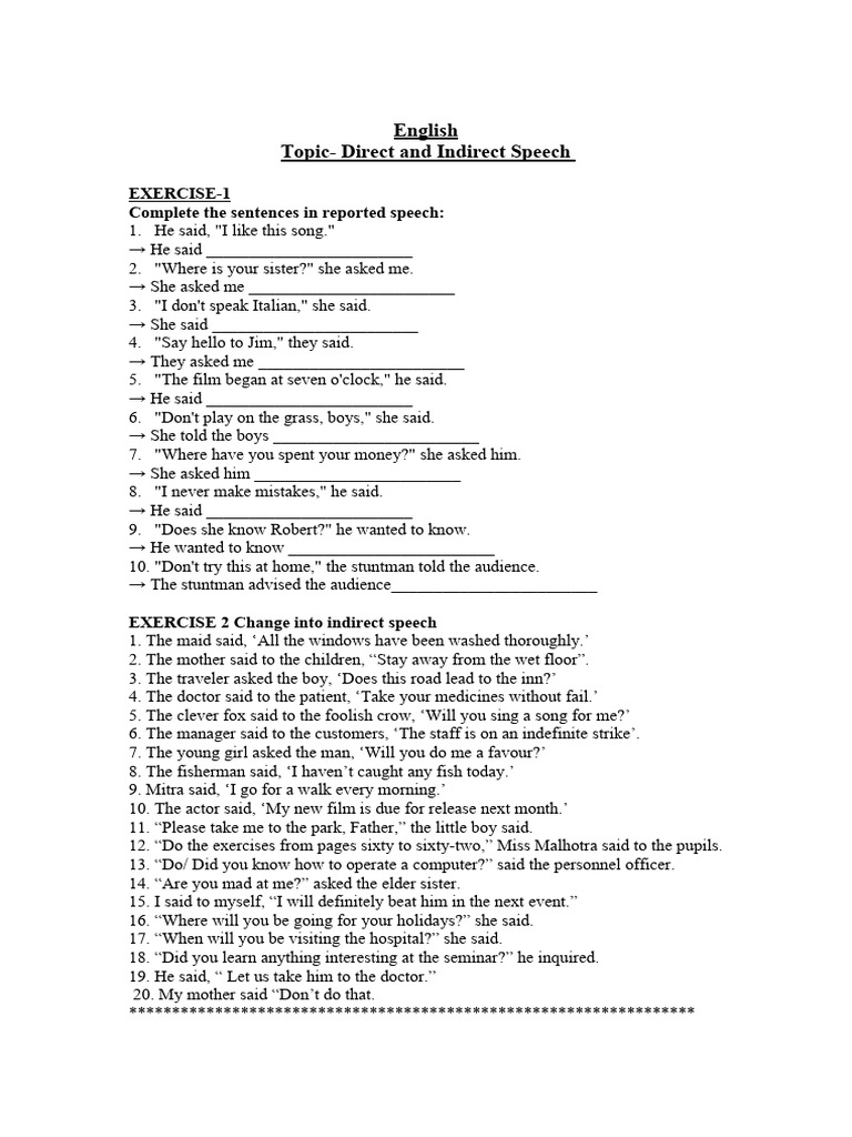 Direct and Indirect Speech Exercises | PDF | Language Arts & Discipline