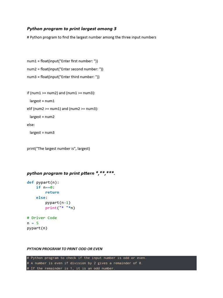 Python Program to Print Largest Among 1 | PDF