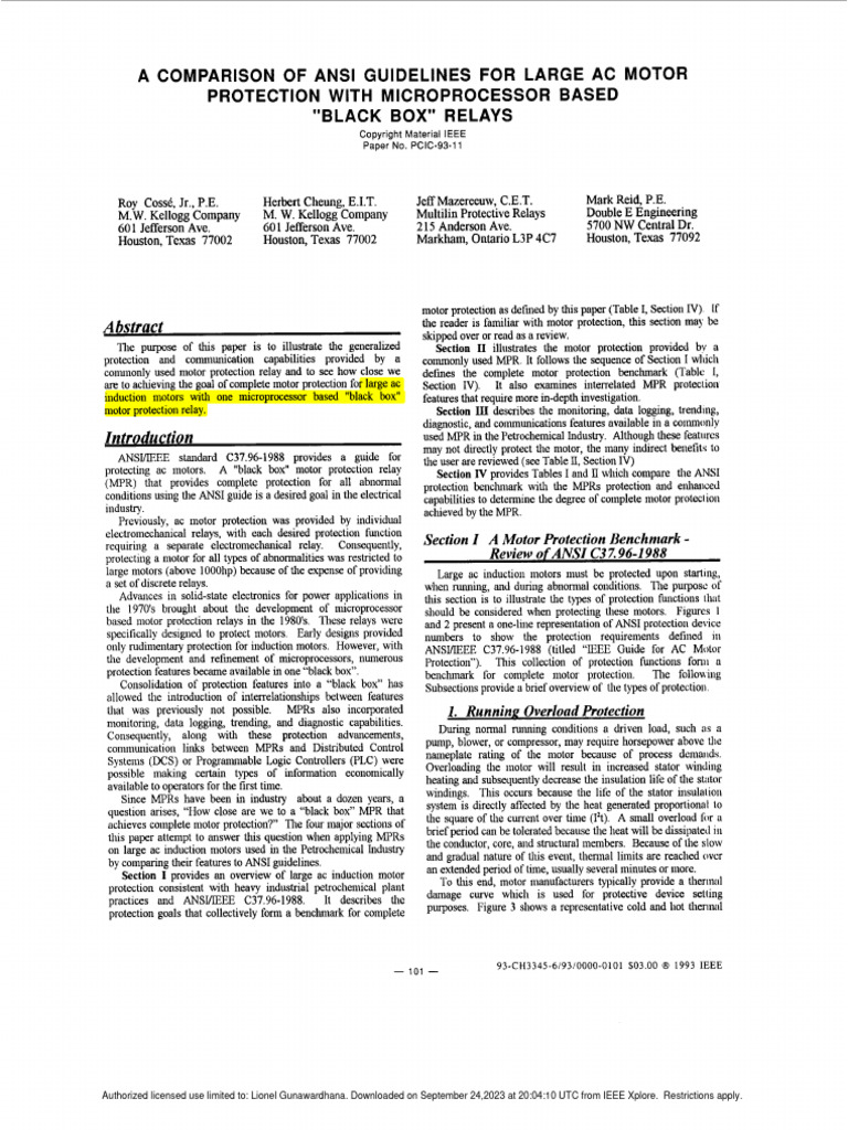A Comparison of ANSI Guidelines For Large AC Motor Protection With Microprocessor Based Black ...