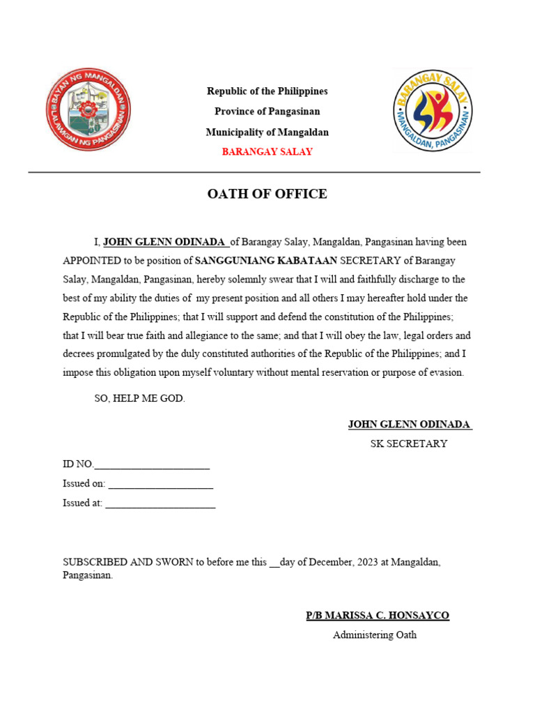 Oath Appoint | PDF | Oath Of Office | State Ritual And Ceremonies