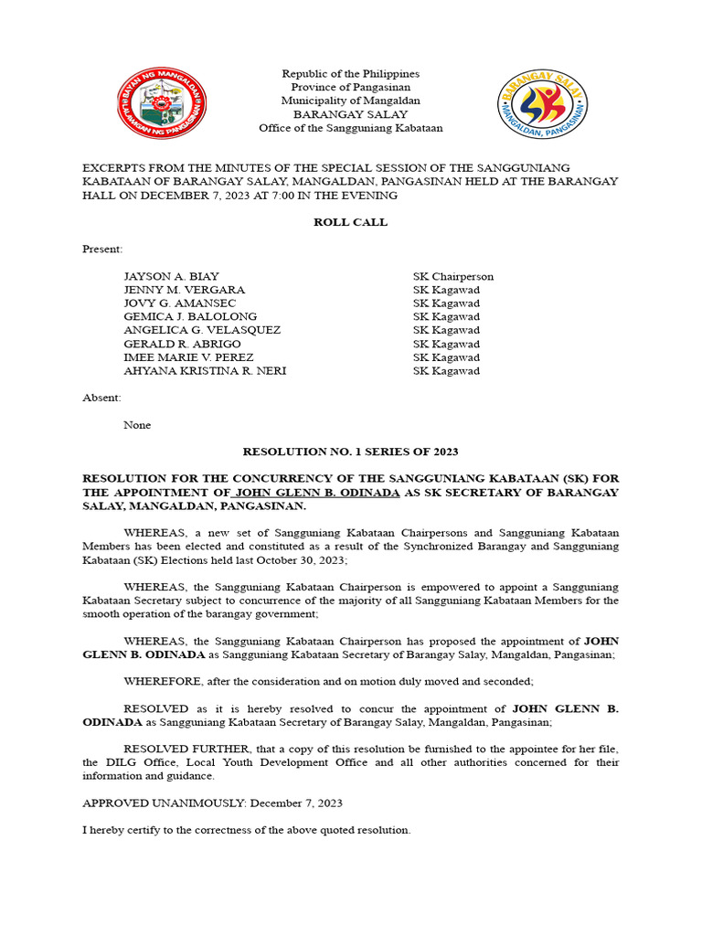 Resolution No. 1 | PDF | Youth | Youth Organizations