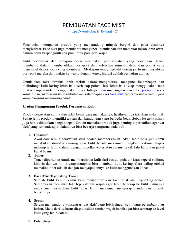 Pembuatan Face Mist Pdf