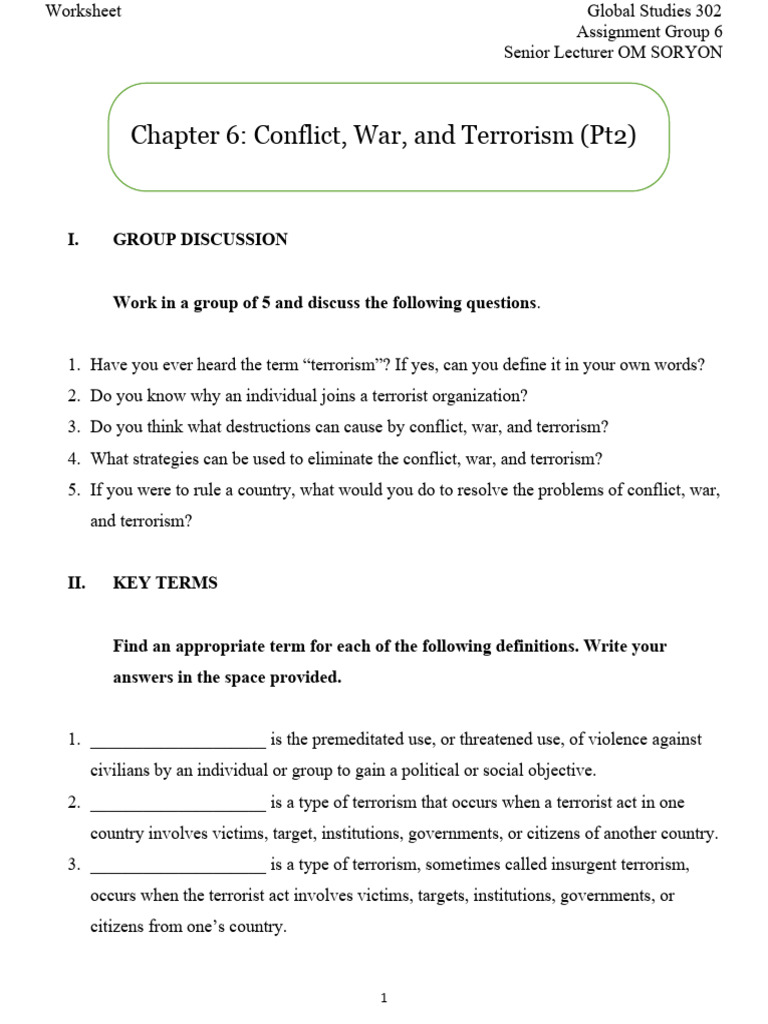 Terrorism Discussion and Strategies Worksheet | PDF | Australian And ...