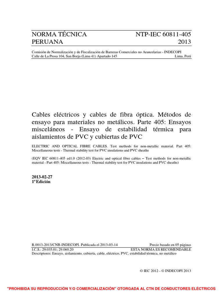 NTP Iec - 60811 405 | PDF | Lentes | Resistencia Eléctrica y Conductancia