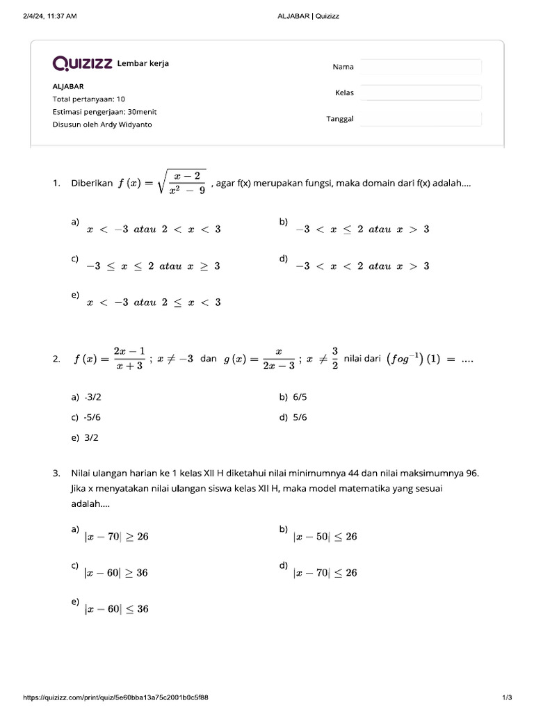 Aljabar Fungsi | PDF