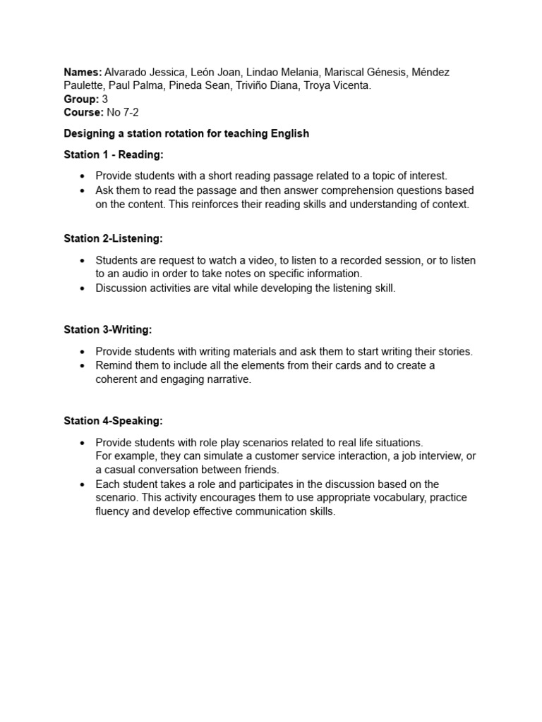 Designing A Station Rotation For Teaching English (GROUP 3) | PDF ...