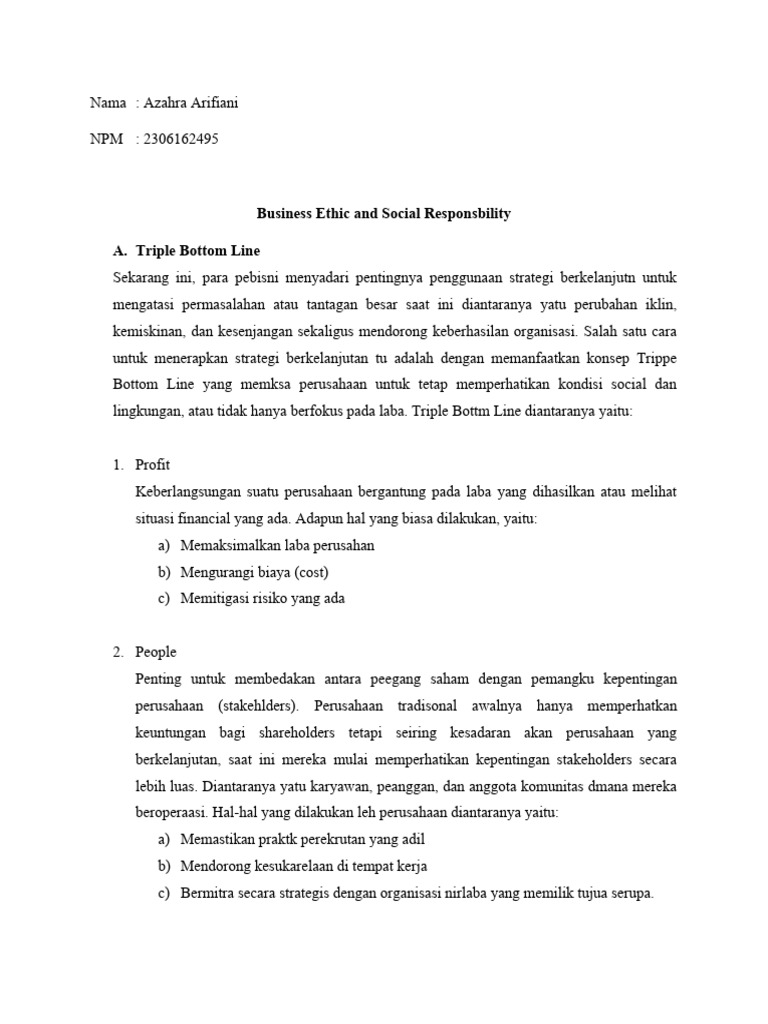 Strategi Triple Bottom Line dalam Bisnis | PDF | Bisnis