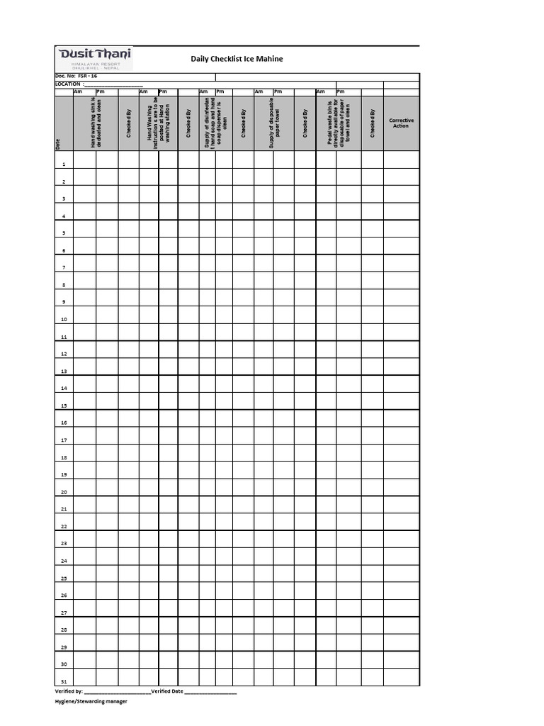 FSR - 16 Daily Checklist Hand Washing Station | PDF | Hand Washing ...