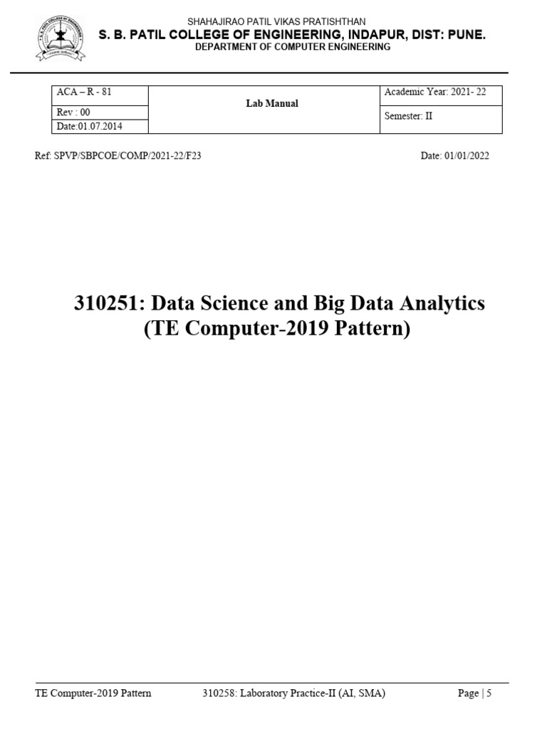 Dsbda Lab Manual Pdf Regression Analysis Apache Hadoop 
