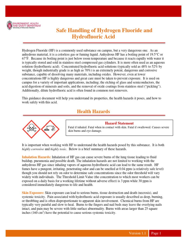 Safe Handling of Hydrofluoric Acid | PDF | Physical Sciences | Chemical ...