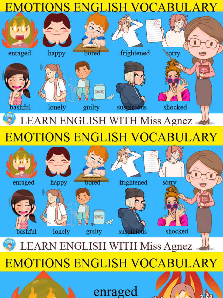 Emotions English Vocabulary With Picture Animations and Sentence ...