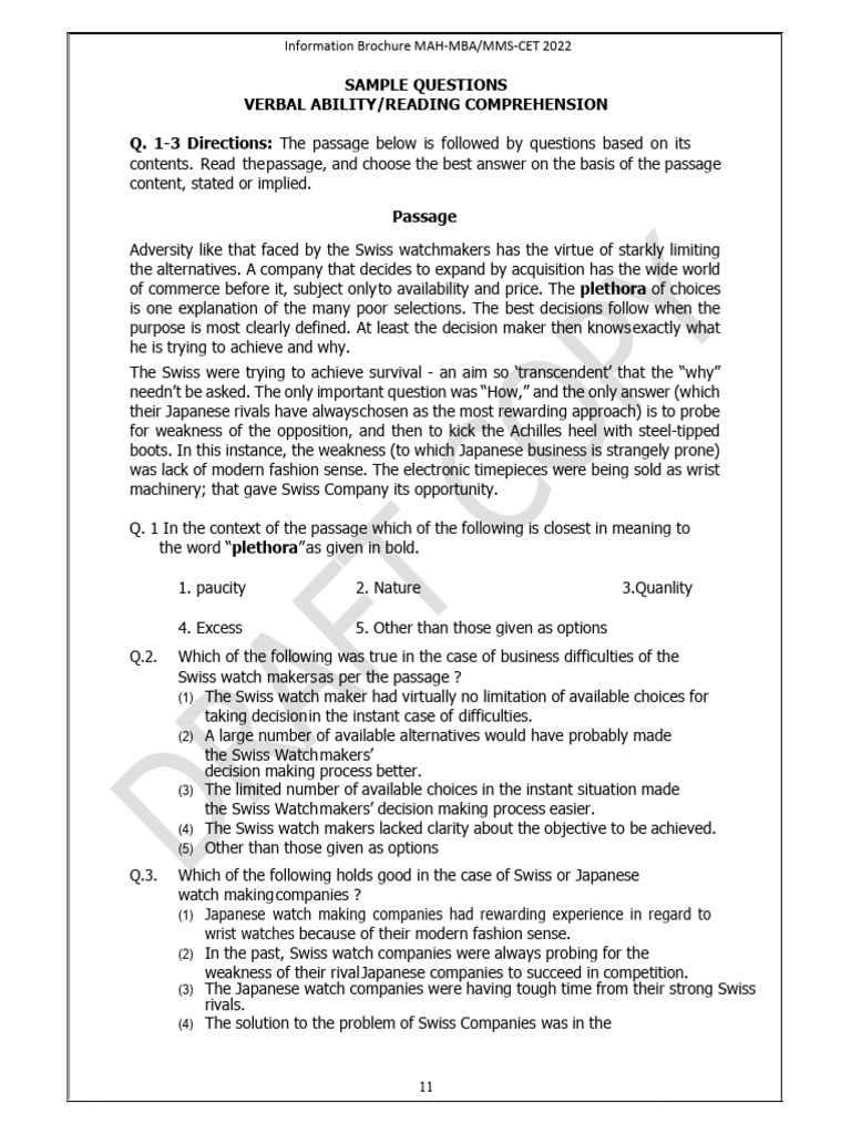 MAH-MBA CET 2022 Sample Questions | PDF | Point And Click | Identity ...
