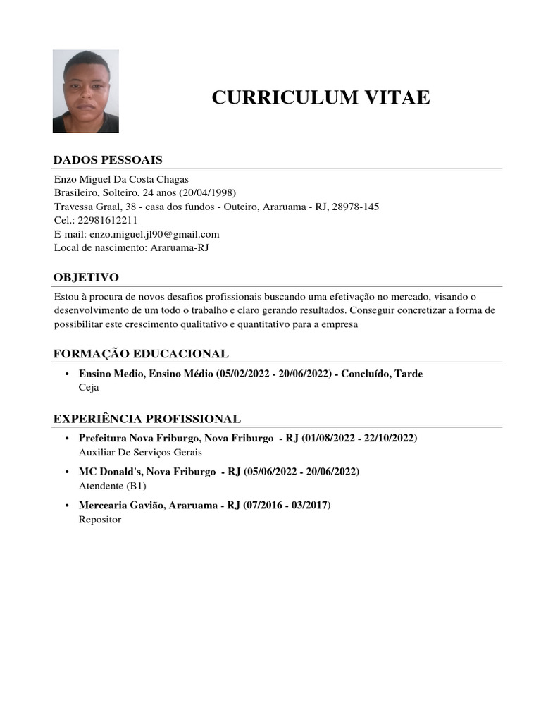 CV Enzo Miguel Da Costa Chagas | PDF