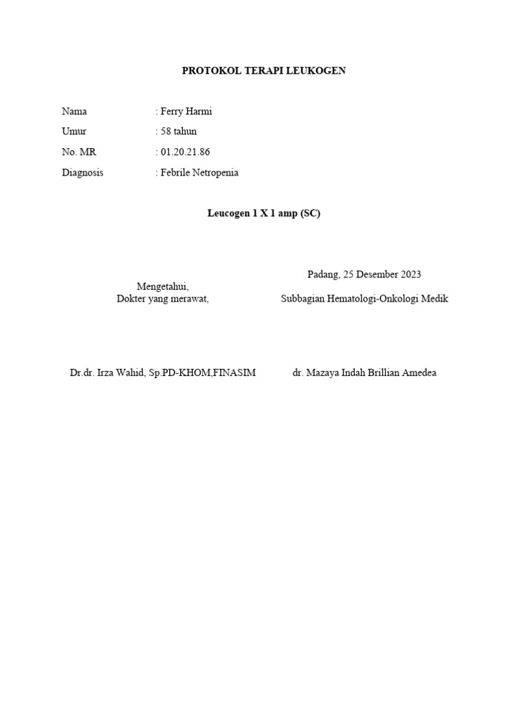Protokol Terapi Leukogen Pasien | PDF