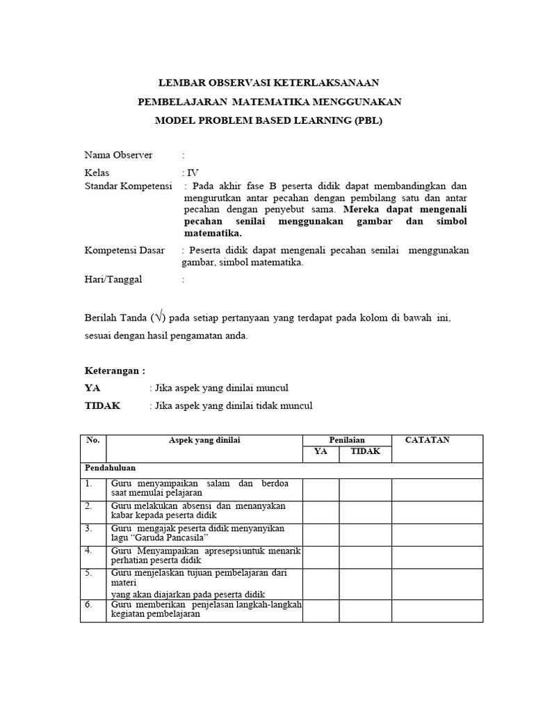 Contoh Lembar Instrumen | PDF