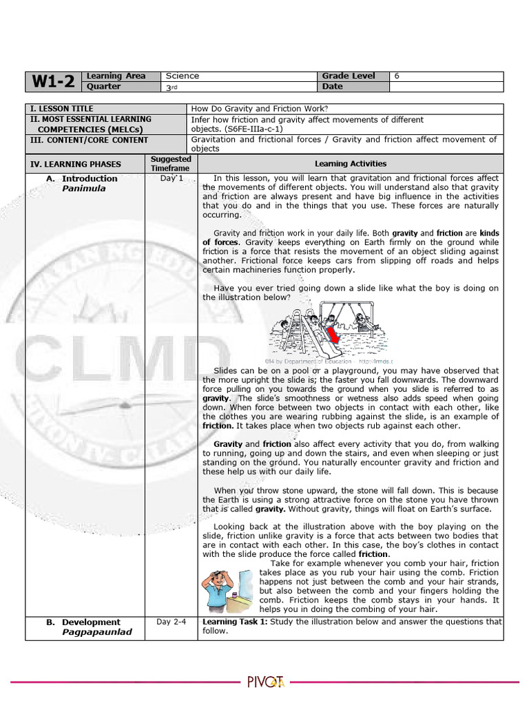 Gravity and Friction Lesson Plan | PDF | Friction | Force