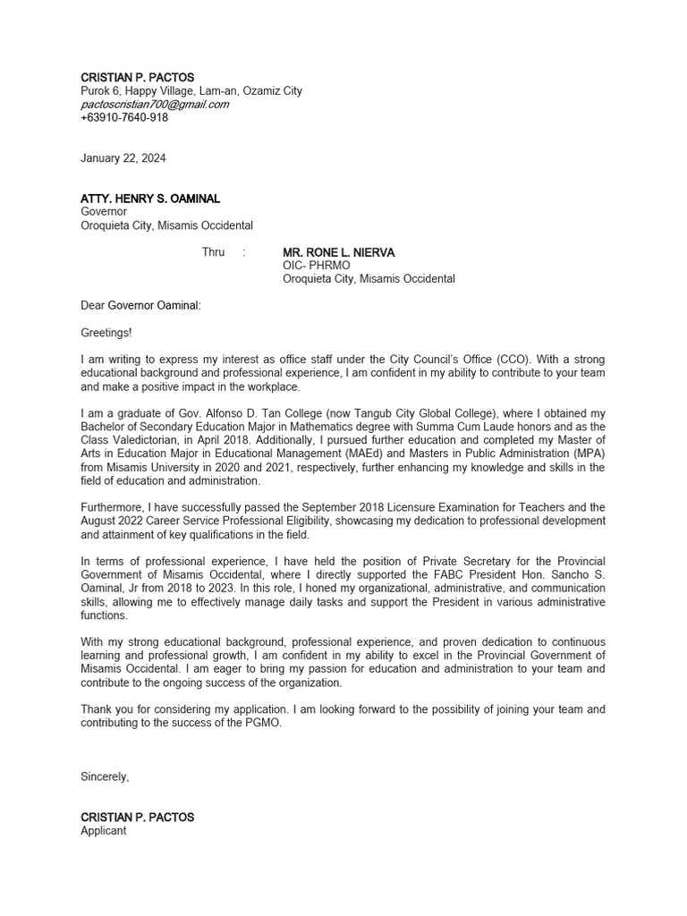 Updated Application Letter | PDF