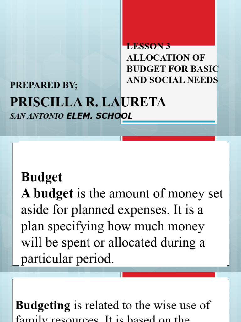 TLE 6 PPT Q3 - Allocation of Budget For Basic and Social Needs | PDF | Lifestyle