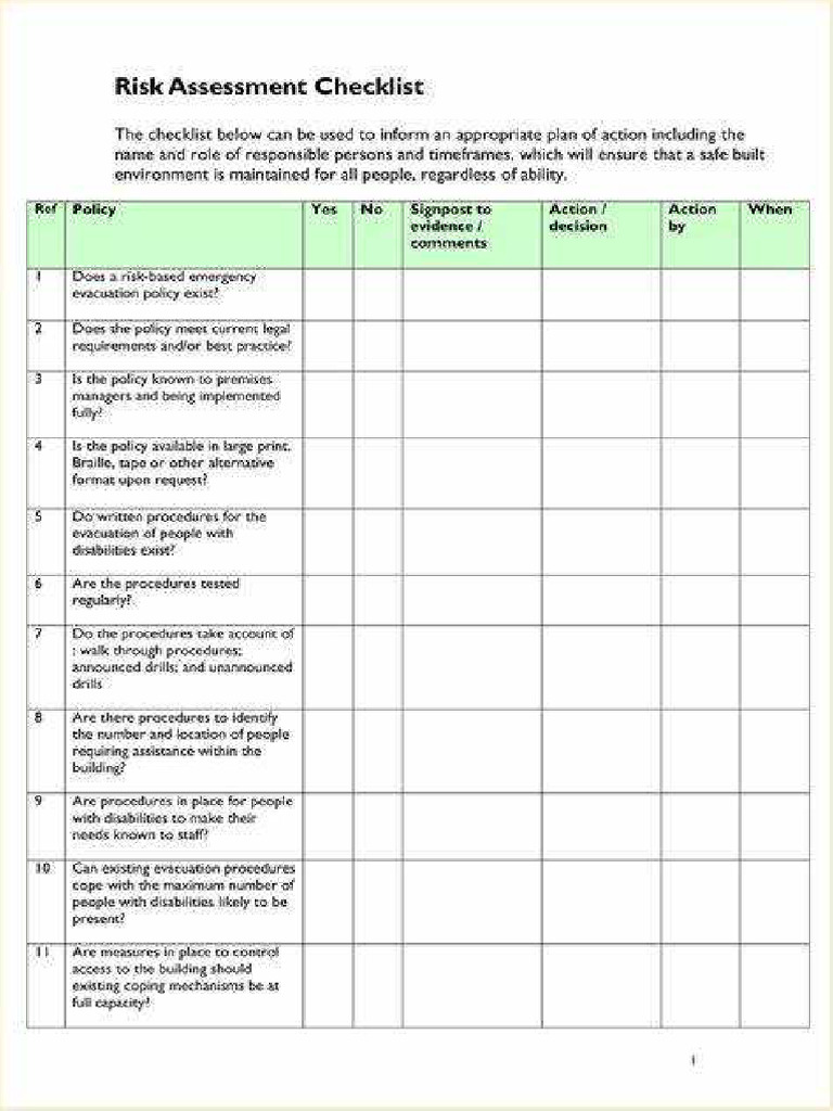 Risk Assesment Check List | PDF