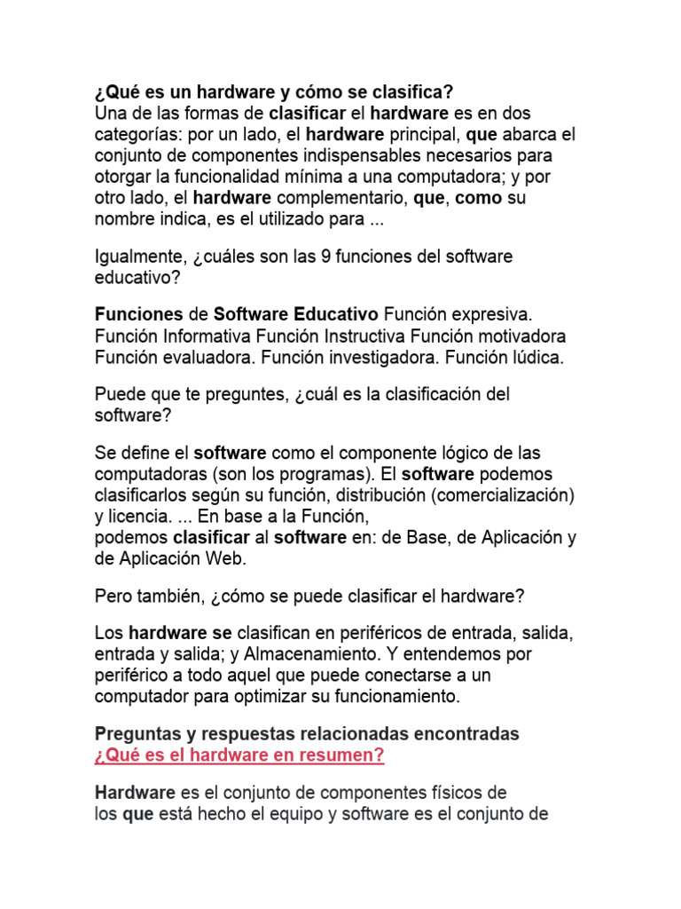 Clasificacion Entre Hadware y Software | PDF