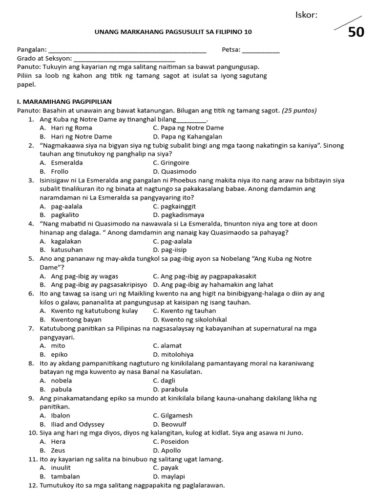 FILIPINO 10 Periodical Test | PDF