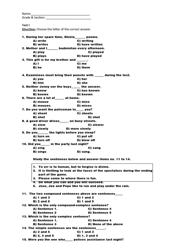 English Post Test | PDF