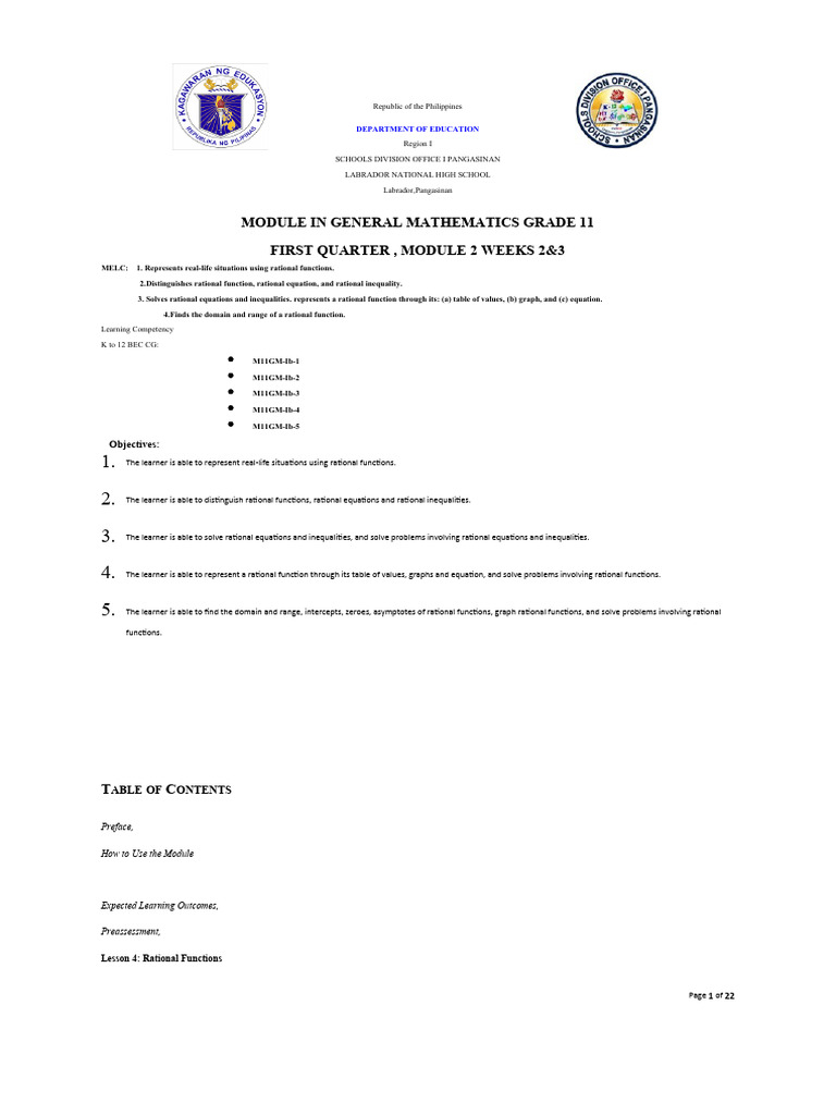 Gen Math Module 2 Week 23 | PDF | Function (Mathematics) | Asymptote