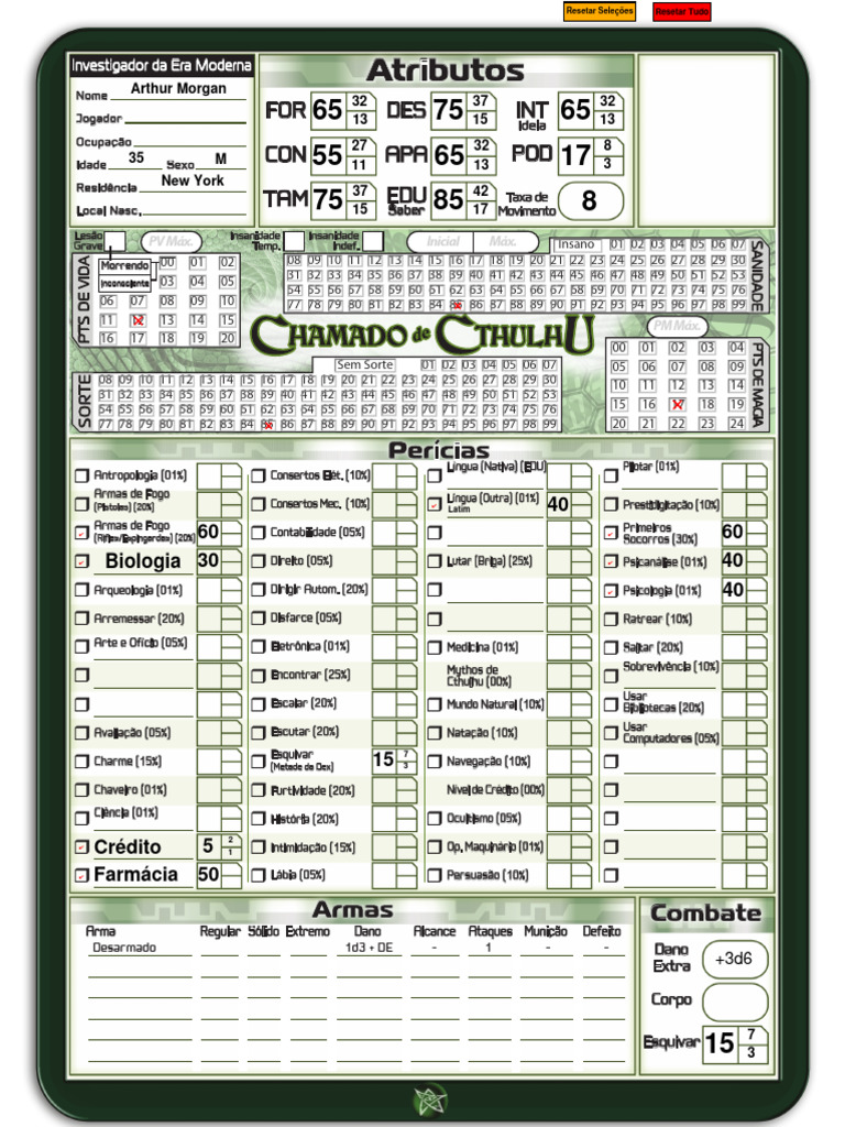 Ficha Do COC Arthur Morgan | PDF