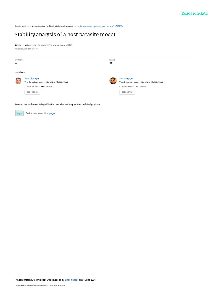 12 Stability - Analysis - of - A - Host - Parasite - Model | PDF ...