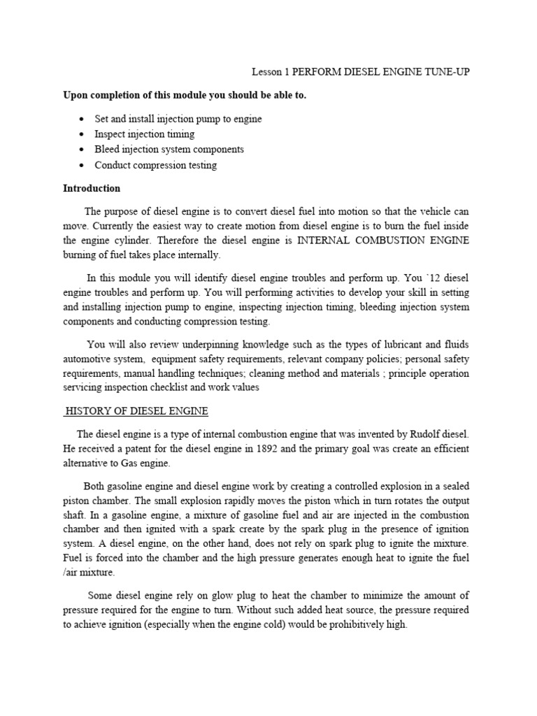 Lesson 1 PERFORM DIESEL ENGINE TUNE | PDF | Internal Combustion Engine ...
