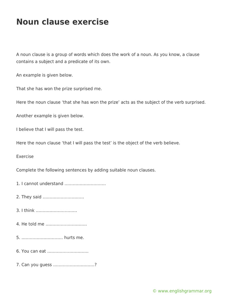 Noun Clause Exercise | PDF
