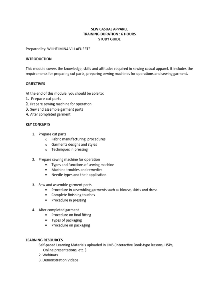 Dressmaking Study Guide Template | PDF | Career & Growth | Computers