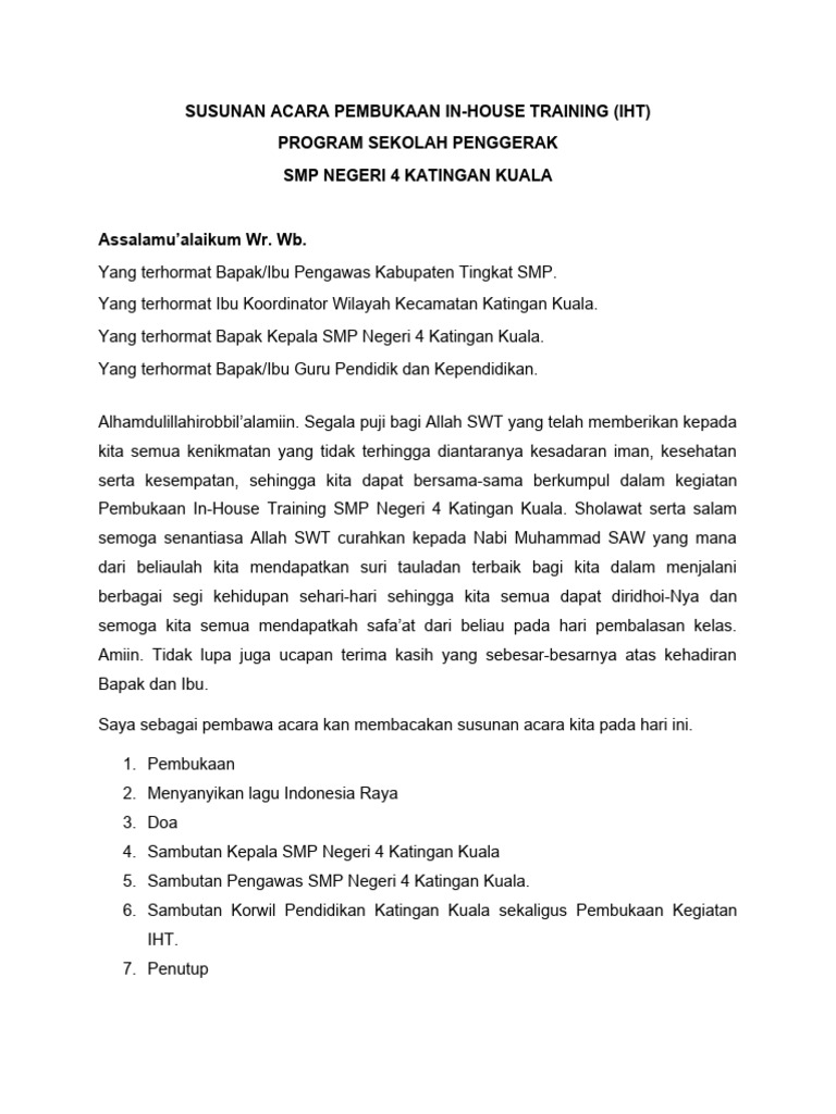 Susunan Acara Pembukaan Iht | PDF