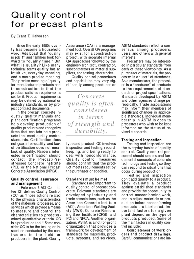 Concrete Construction Article PDF - Quality Control For Precast Plants ...