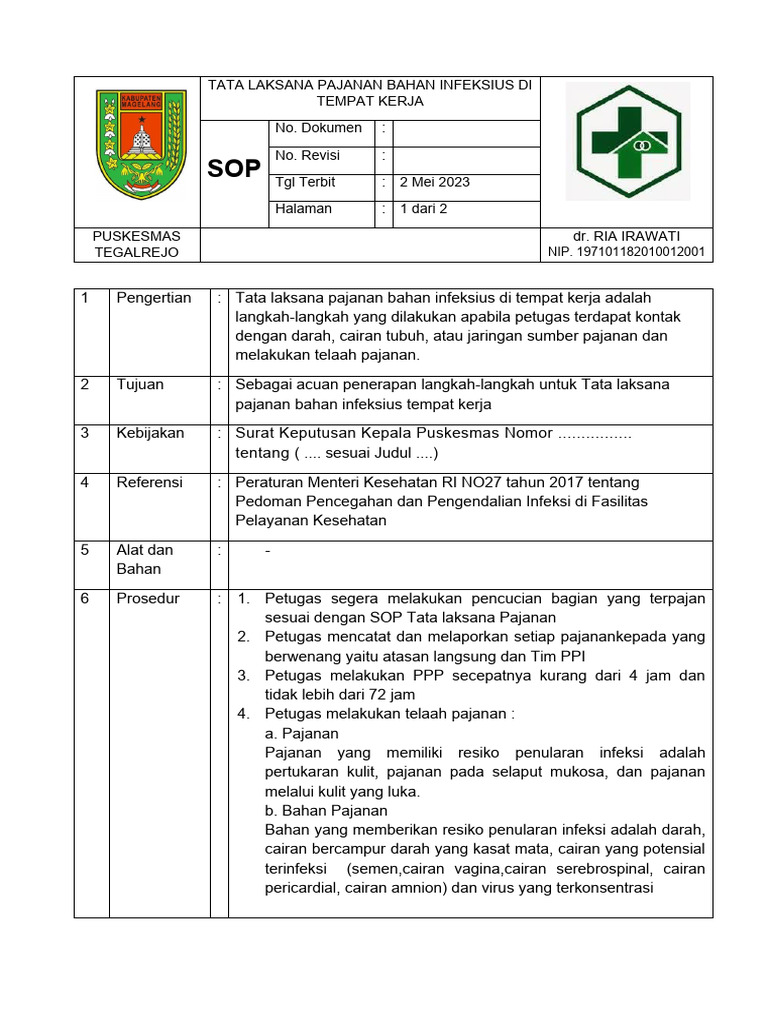 Sop Tatalaksana Pajanan Infeksius | PDF